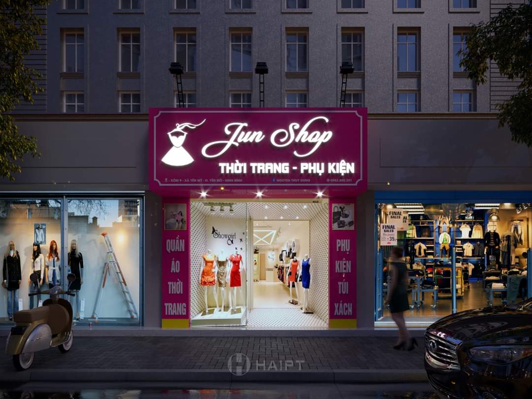 bảng hiệu shop thời trang Jun Shop